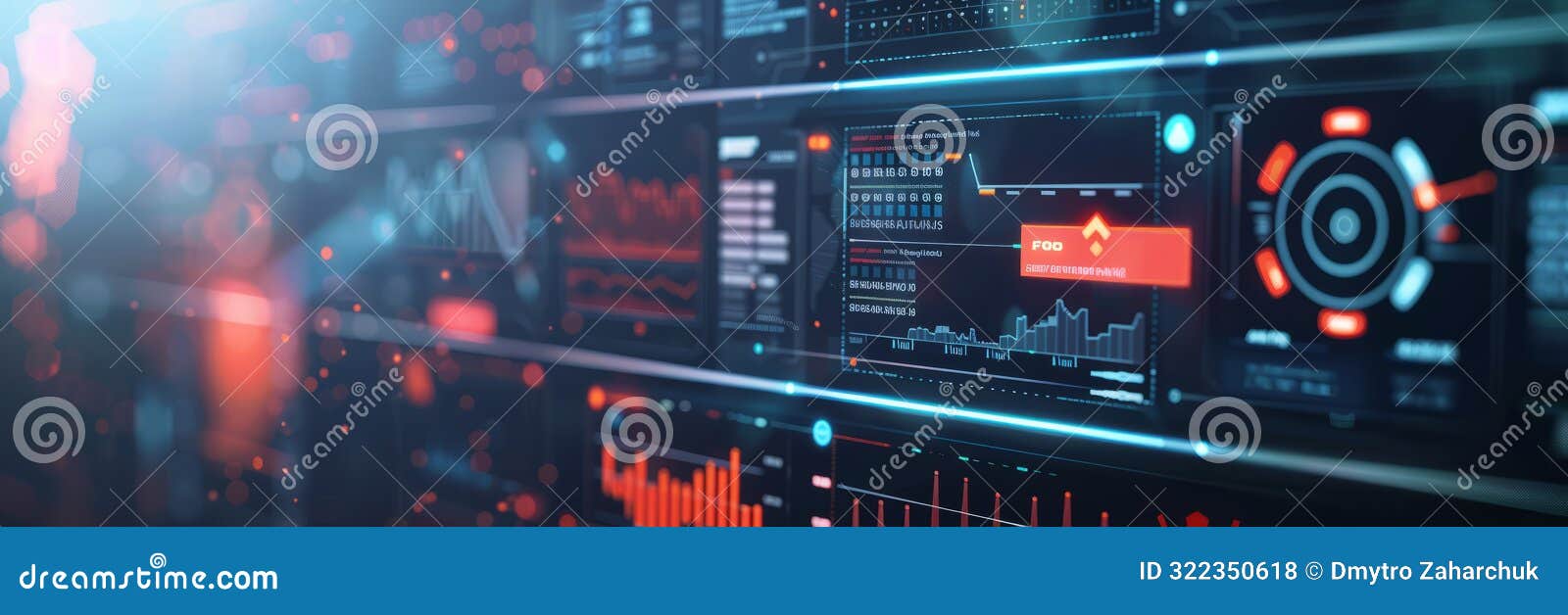A Futuristic Computer Monitor Showing a Dynamic, Abstract Network Monitoring Dashboard with ...