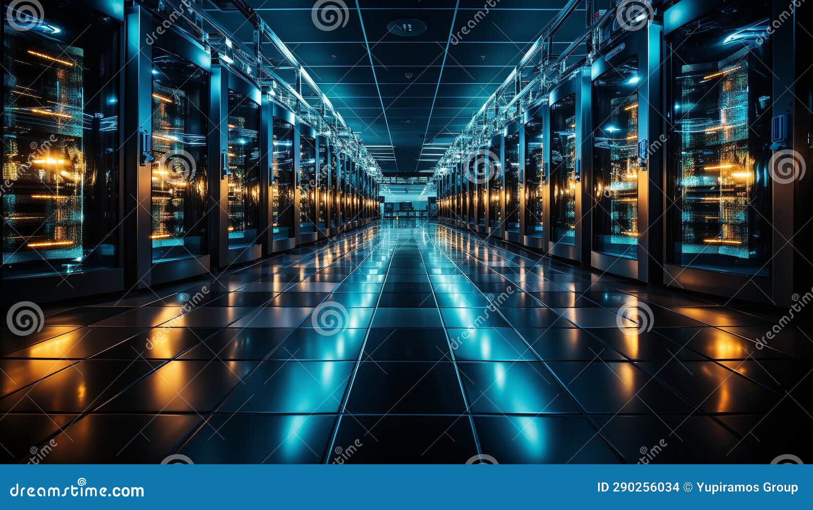 Futuristic Computer Network Illuminates Dark Warehouse with Glowing ...