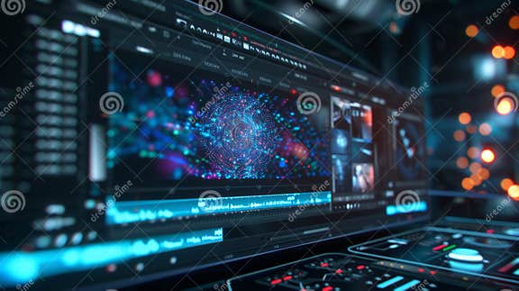 Futuristic Computer Screen Displaying Complex Data Visualization Stock ...