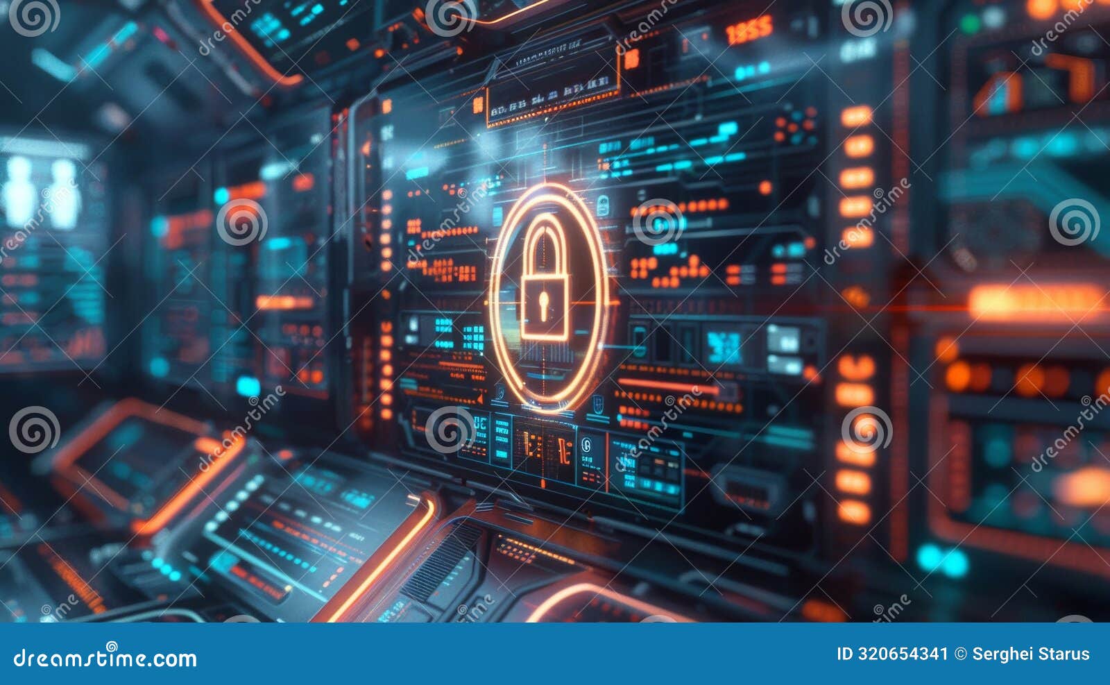 A Futuristic Computer Screen with a Lock on it, AI Stock Image - Image ...
