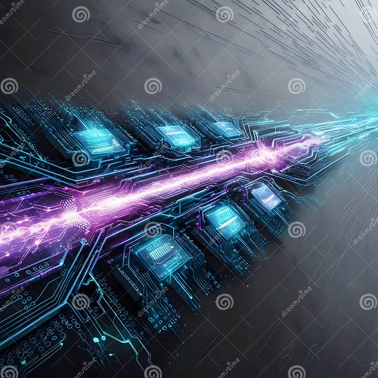 Futuristic Computer Technology Background, Vibrant Digital Data Flow ...