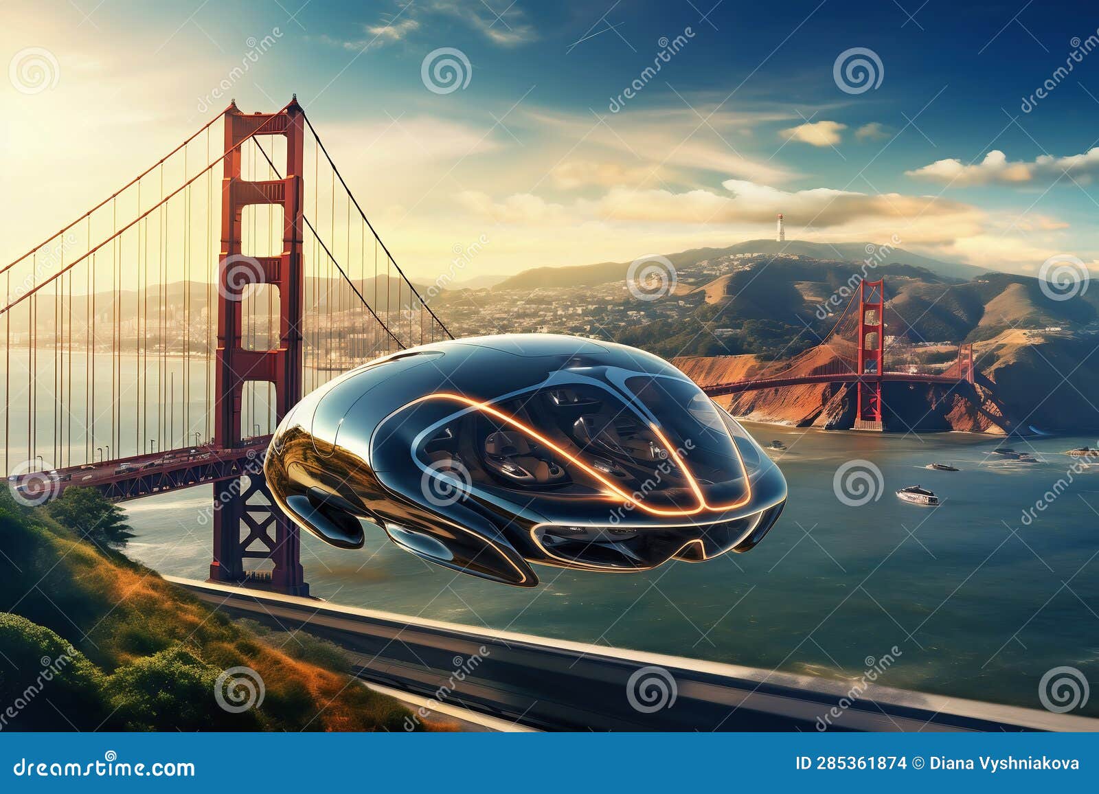 Futuristic Concept of Flying Car, Ai Generated Stock Illustration ...