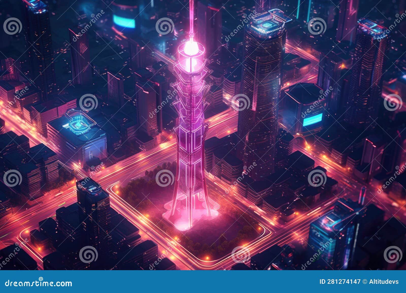 Futuristic Concept of 5g Towers in a Smart City Stock Illustration ...