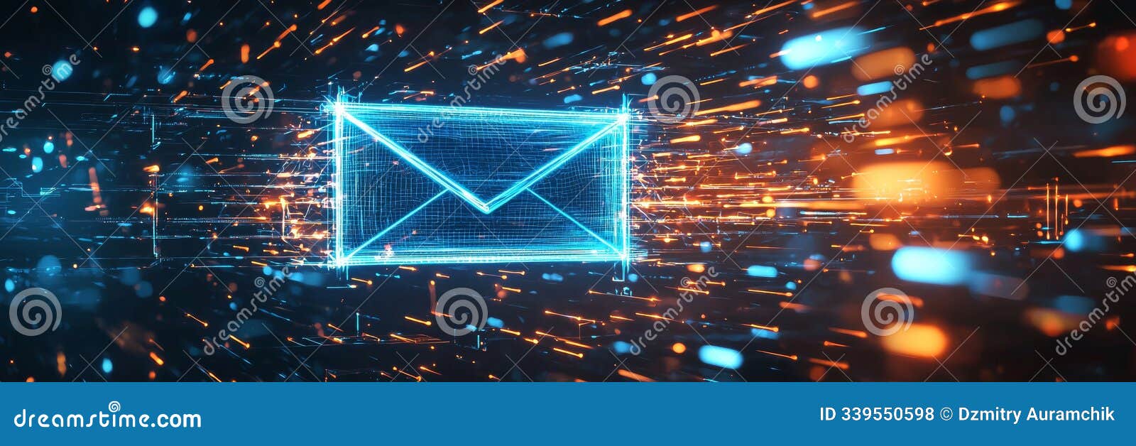 A Futuristic Concept with a Glowing Email Icon. Stock Photo - Image of ...