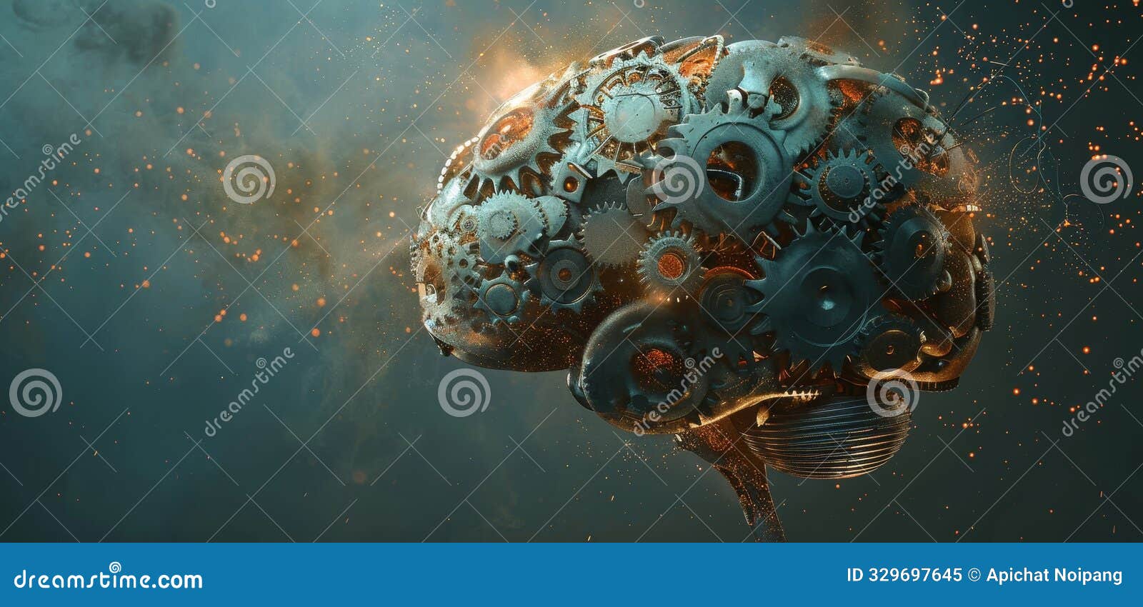 Futuristic Concept of a Human Brain Combined with Machine Gears ...