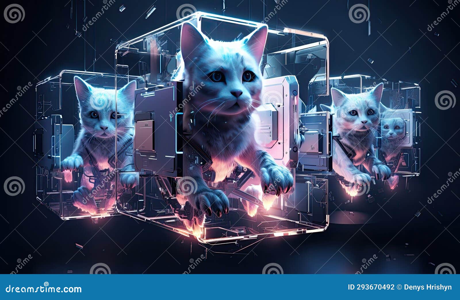 A Futuristic Concept Illustration Showcases a Cat Enclosed in a ...