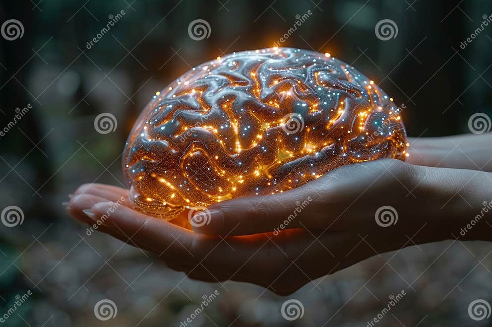 Futuristic Concept of Intelligence a Hand Holding a Human Brain ...
