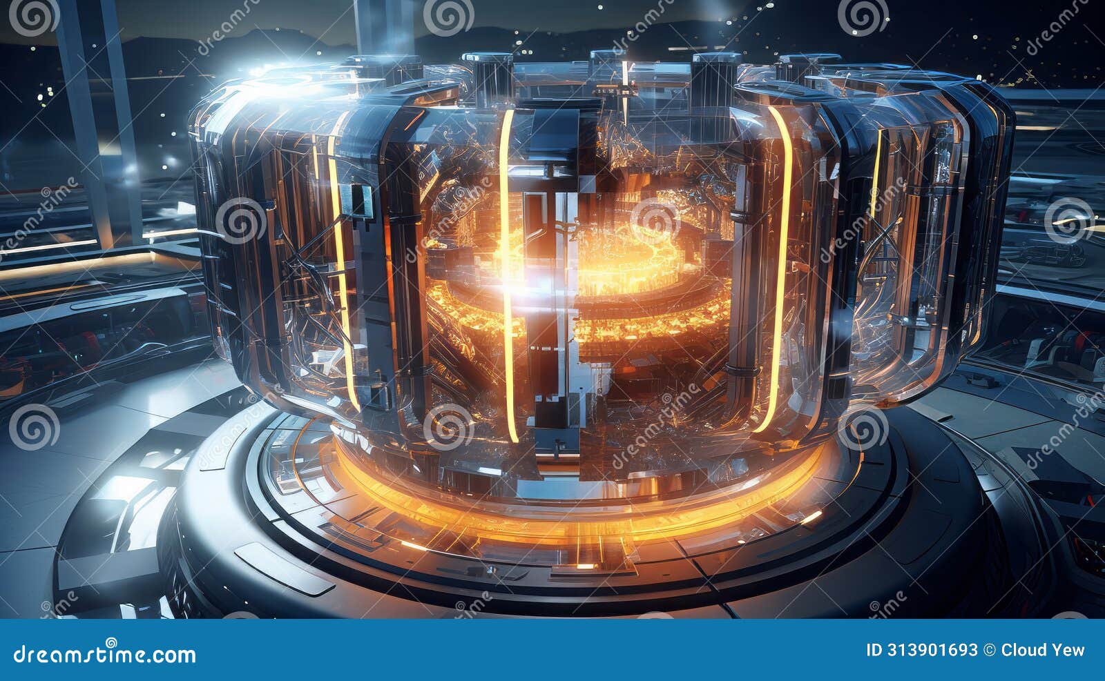 Futuristic Concept of Nuclear Fusion Stock Illustration - Illustration ...