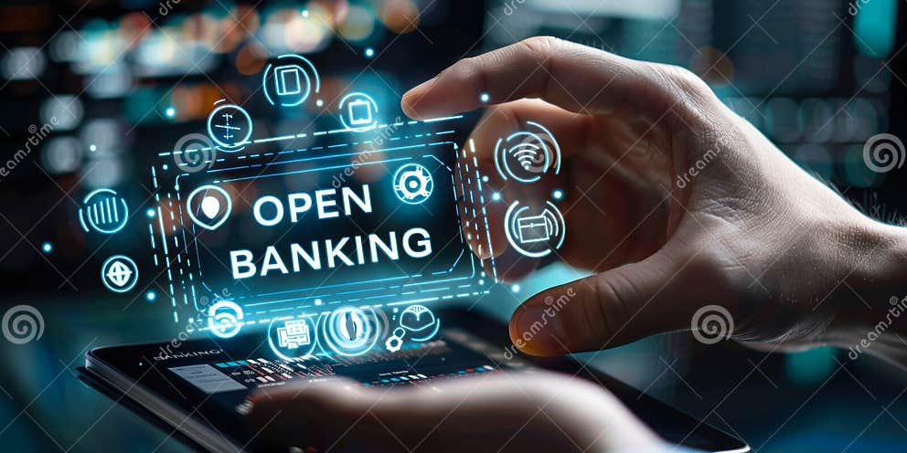 Futuristic Concept of Open Banking with API and Financial Icons ...