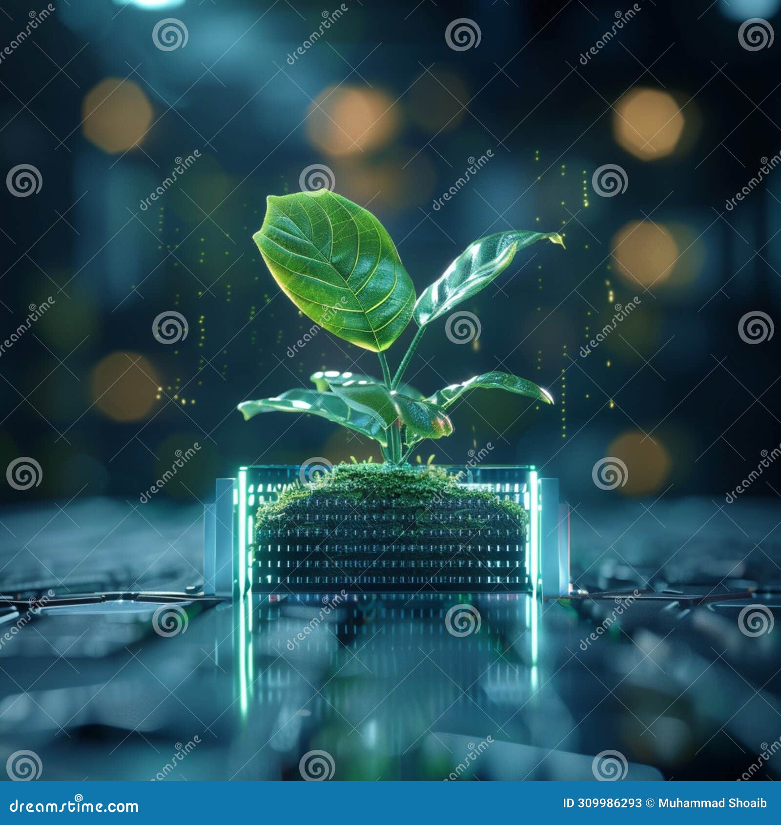 Futuristic Concept Plant Grows from Computer, Symbolizing Tech ...
