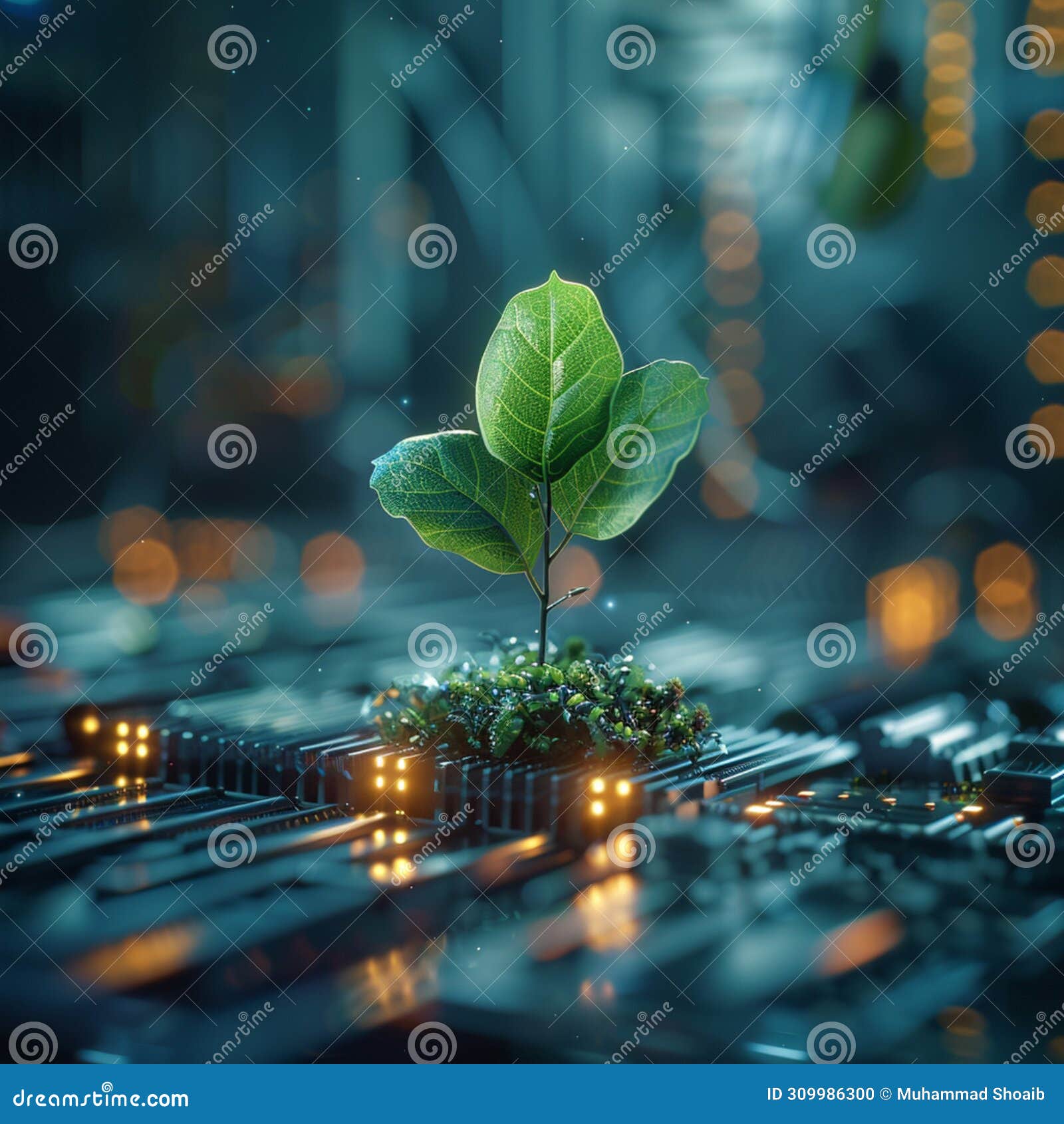 Futuristic Concept Plant Grows from Computer, Symbolizing Tech ...