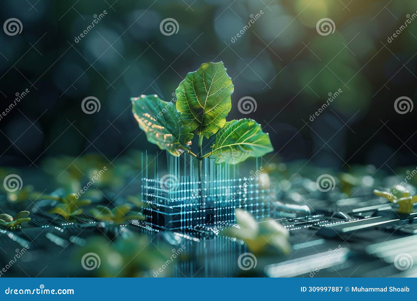 Futuristic Concept Plant Grows from Computer, Symbolizing Tech ...