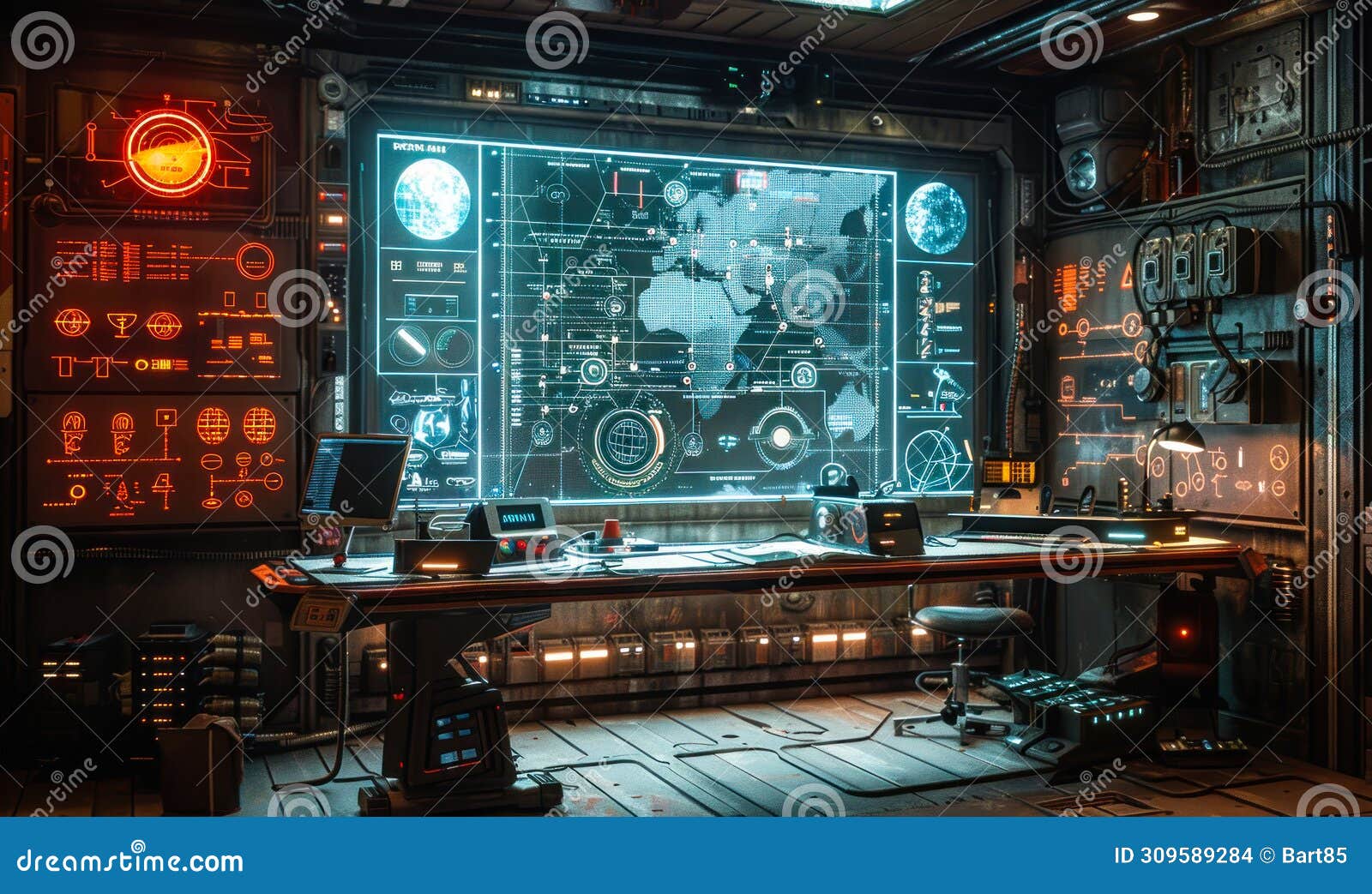 Futuristic Concept Room with Holographic Projection of Technical ... Futuristic Concept Room with Holographic Projection of Technical ...