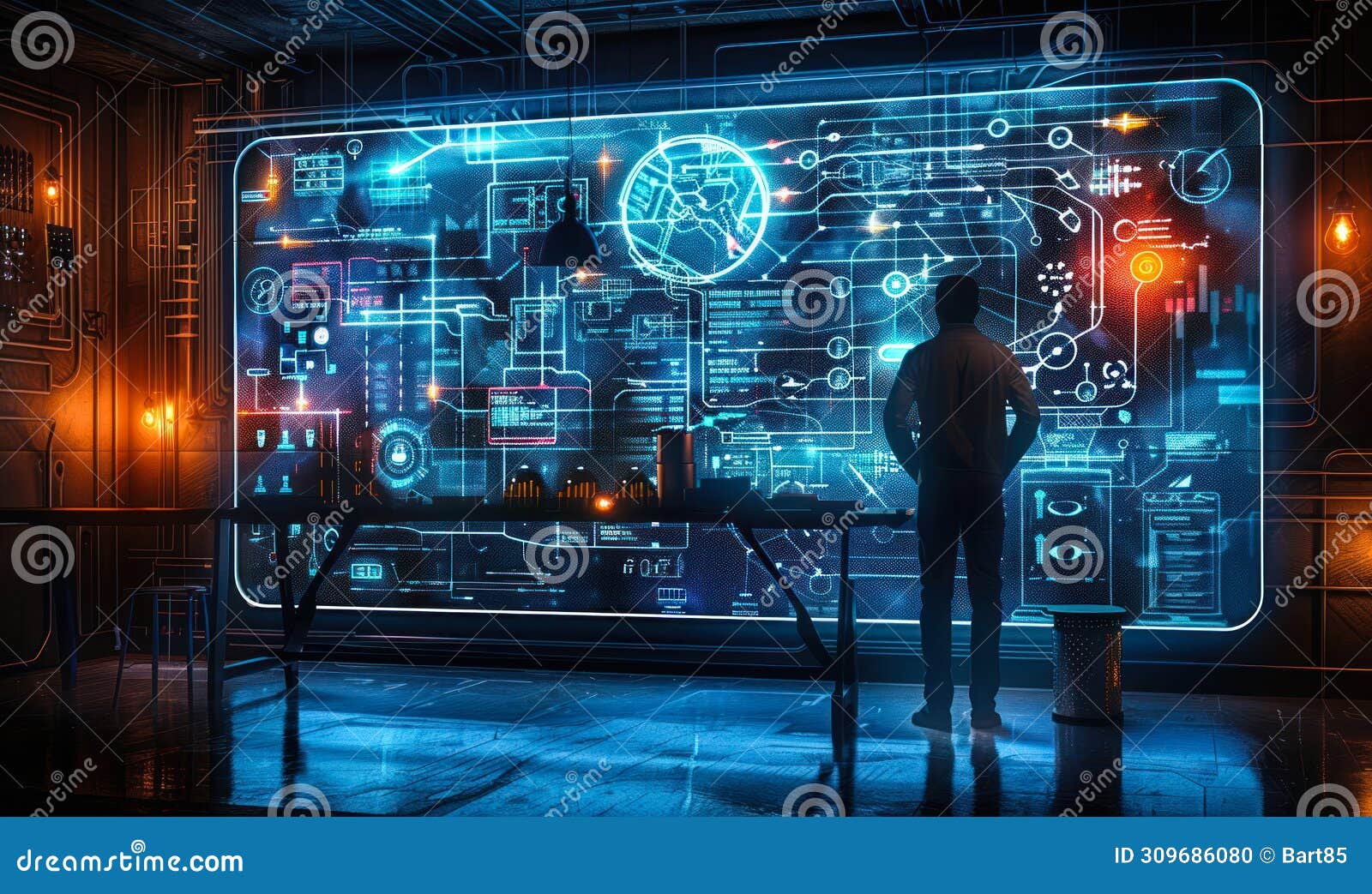 Futuristic Concept Room with Holographic Projection of Technical ...