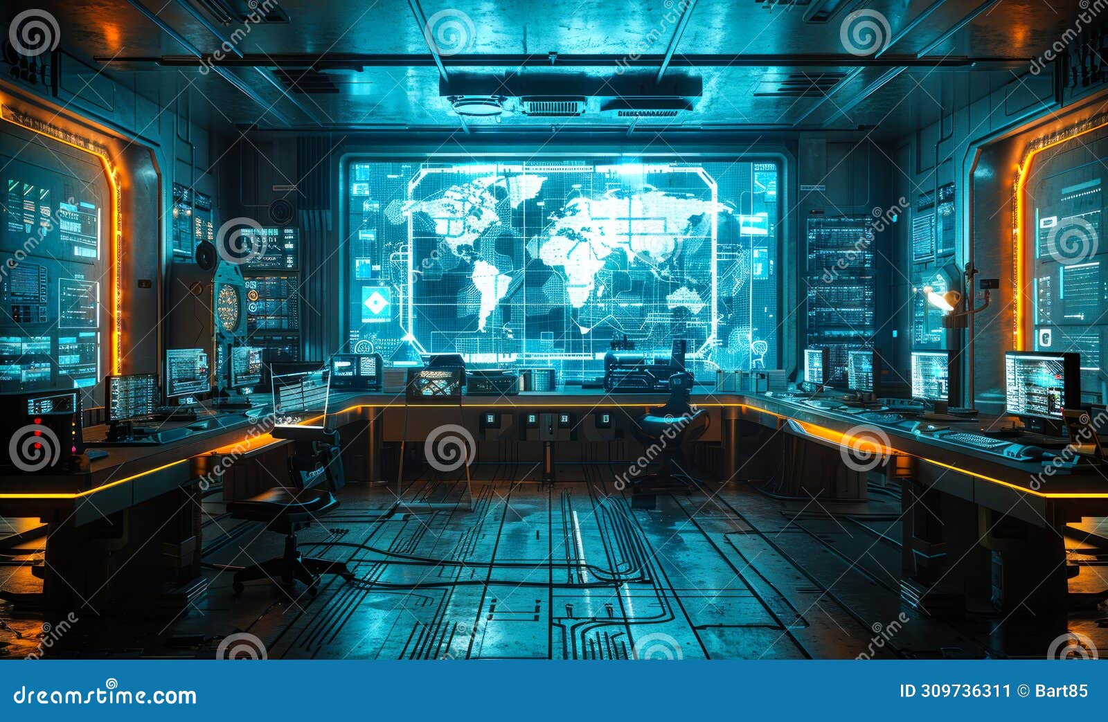 Futuristic Concept Room With Holographic Projection Of Technical ...