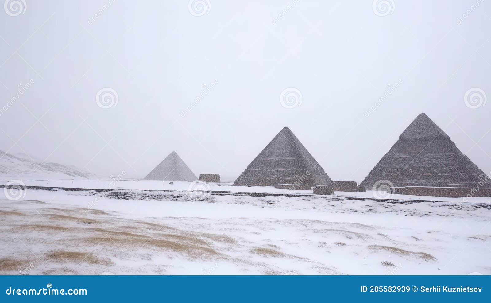 Futuristic Concept of Saving Planet. Egyptian Pyramids in Snow. AI ...