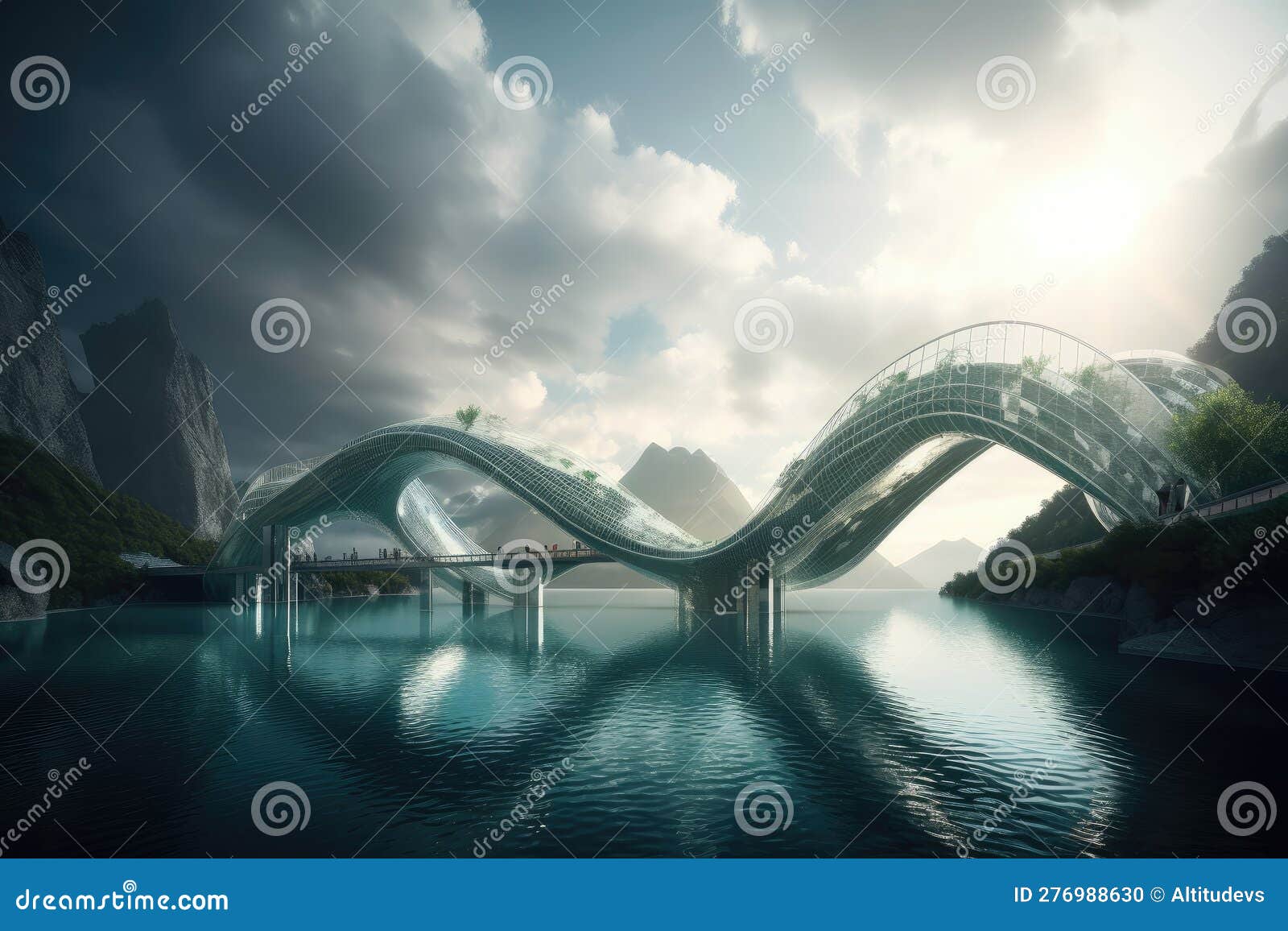 Futuristic and Conceptual Bridge, Connecting Two Different Landscapes ... Futuristic and Conceptual Bridge, Connecting Two Different Landscapes ...