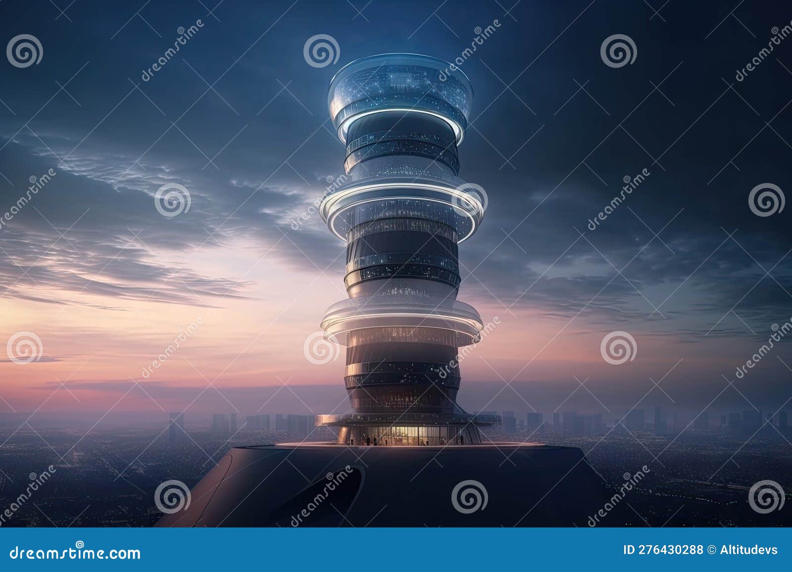 Futuristic and Conceptual Tower, with View of Futuristic Cityscape ...