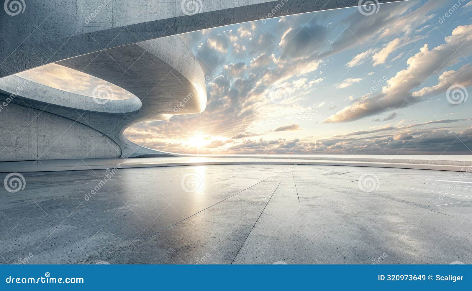 Futuristic Concrete Building at Sunset, Abstract Modern Construction on ...