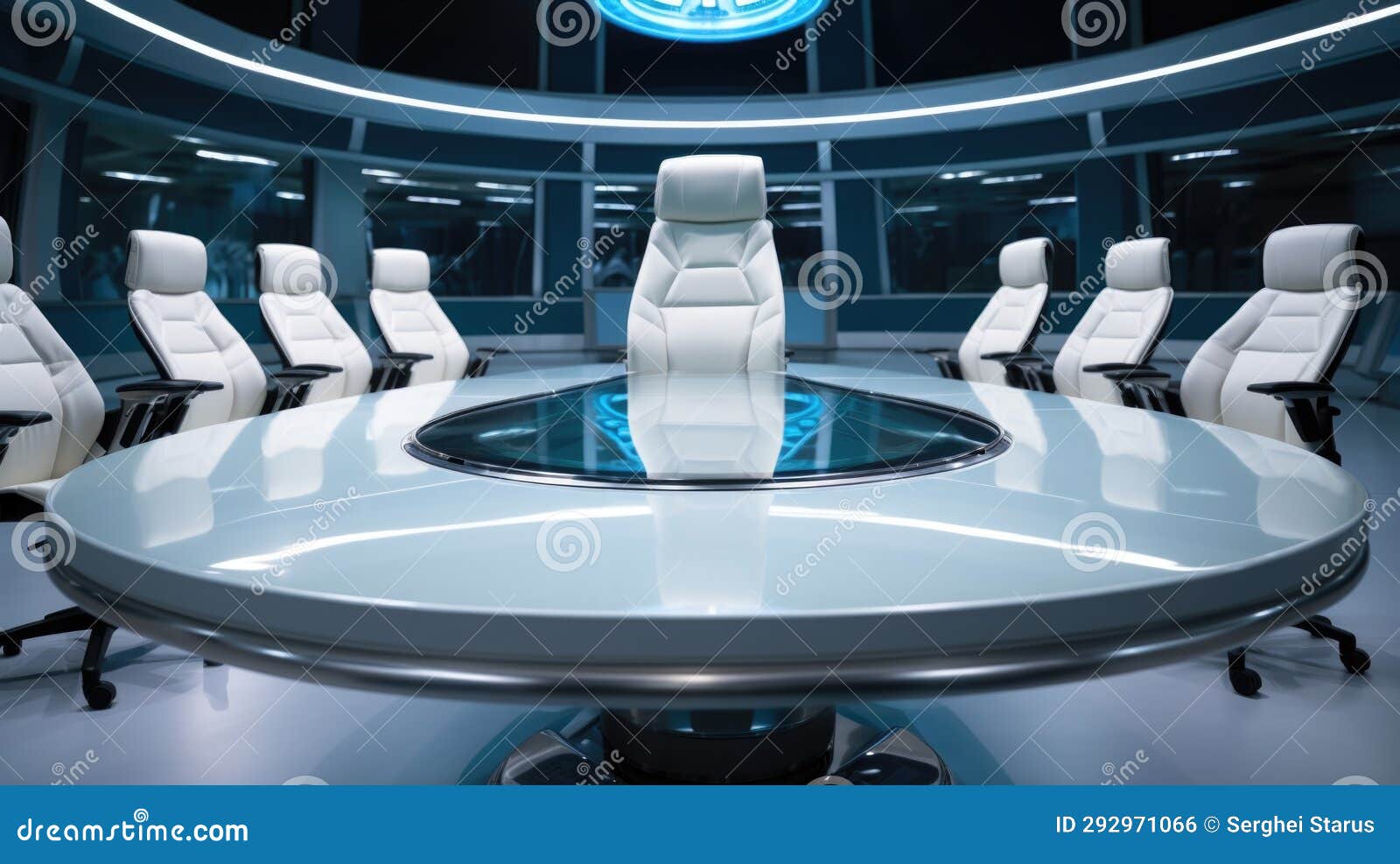 A Futuristic Conference Room with Chairs and a Circular Table, AI Stock ...