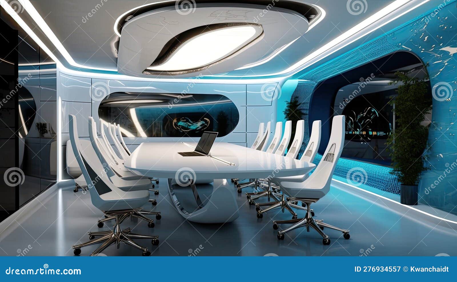 Futuristic Conference Room Interior with Empty Chairs , Generative AI ...