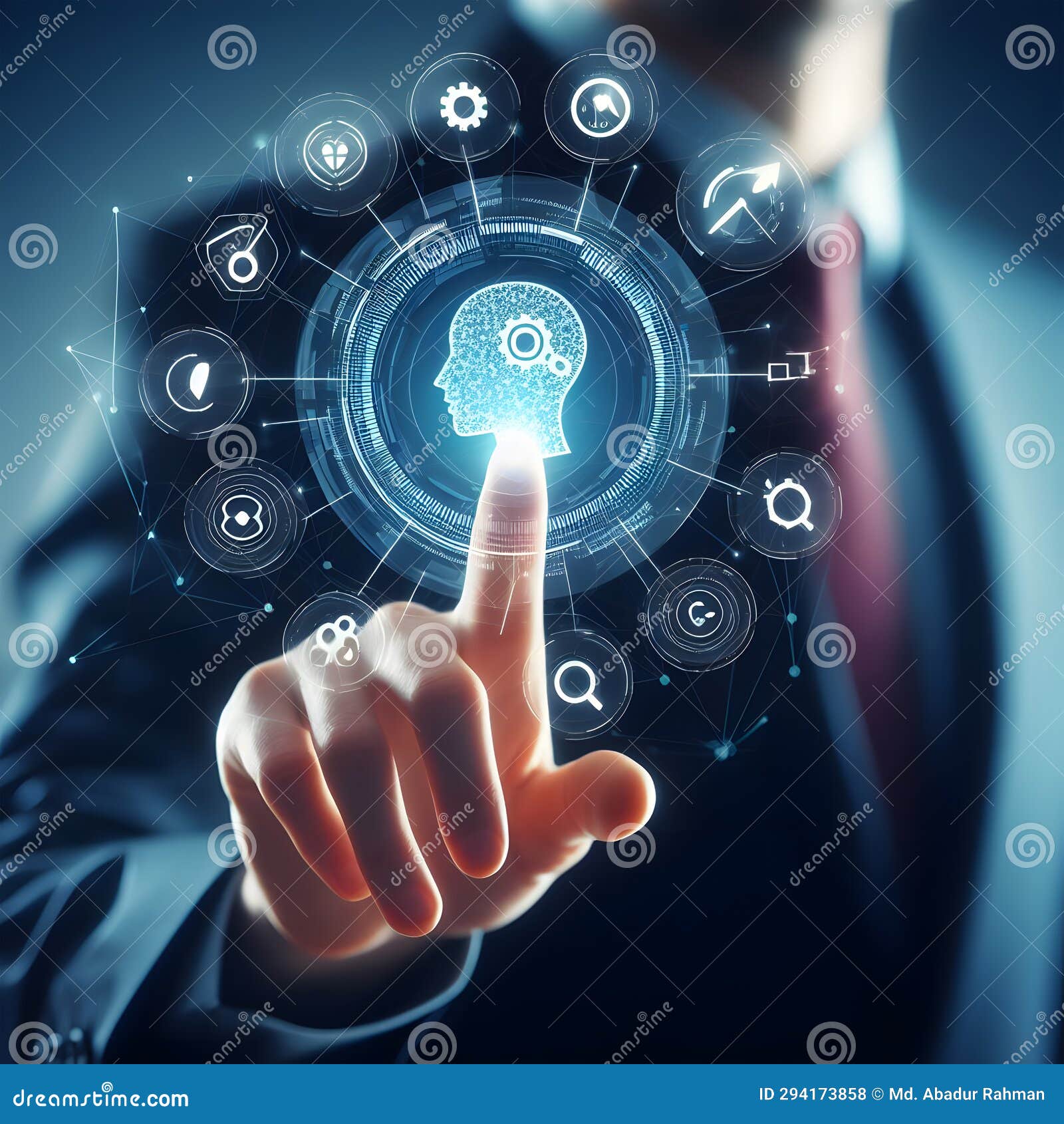 Futuristic Connection with Human Index Finger with Icon Artificial ...