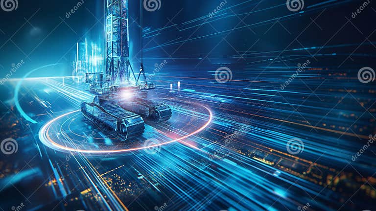 Futuristic Construction Machine in a Digital Landscape Stock Image ...