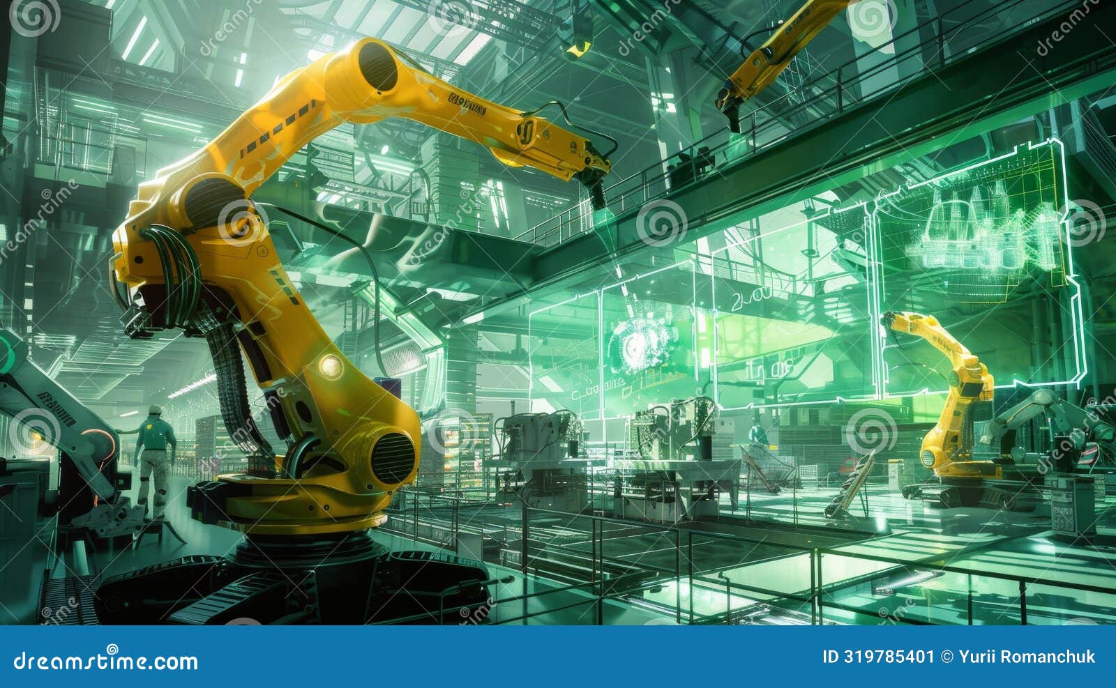 Futuristic Construction Site with Intelligent Robots and Workers ...