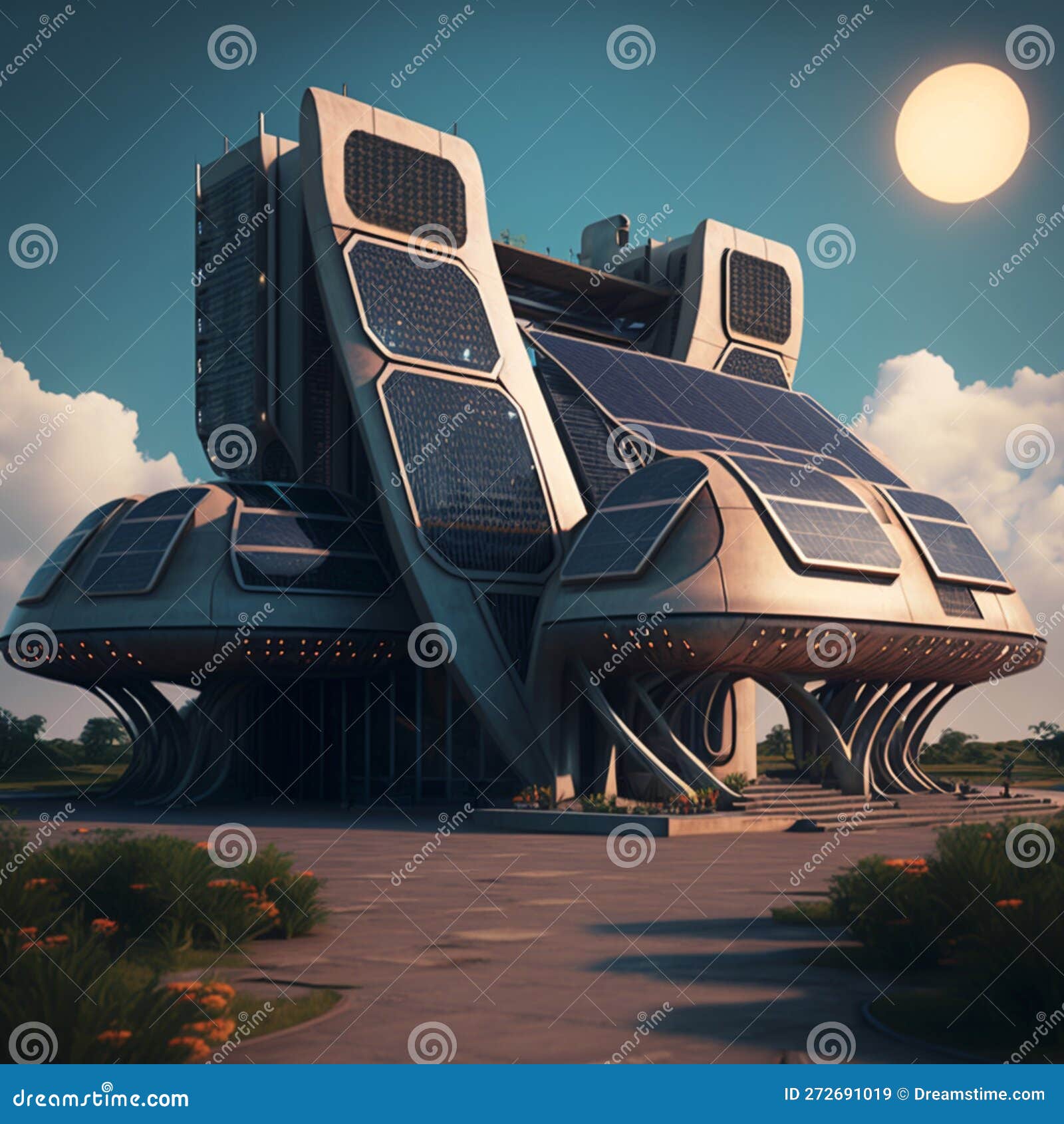 Futuristic Construction with Solar Panels. Generative Ai Stock ...