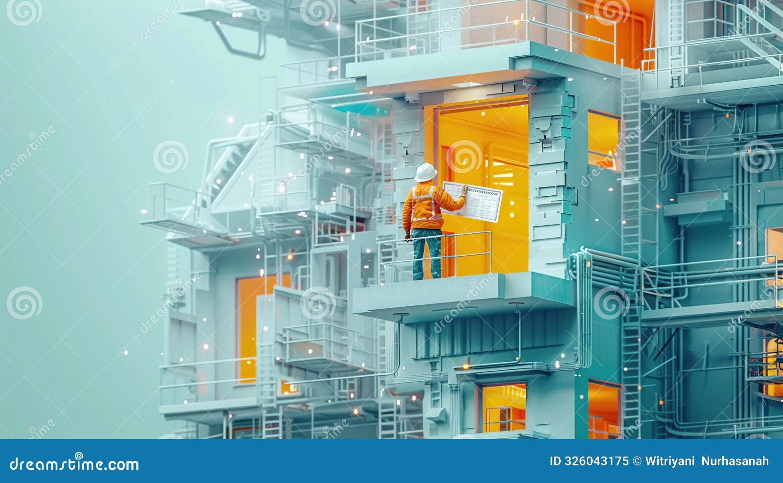 Futuristic Construction Site Group Of Engineers Work On Holographic ...