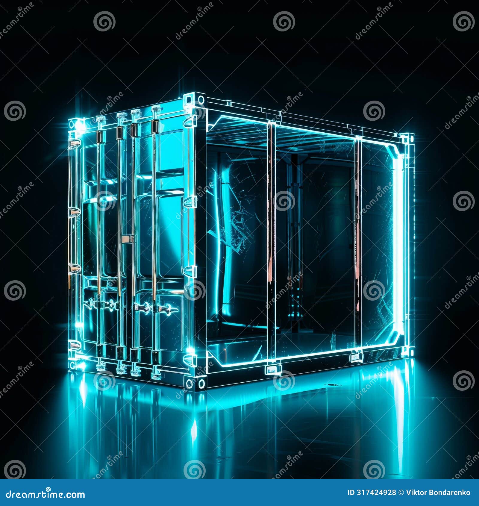 Futuristic Container on Glossy Reflective Water Surface Stock ...