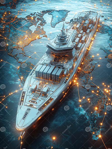 Futuristic Container Ship with Tech Design. Global Network of ...