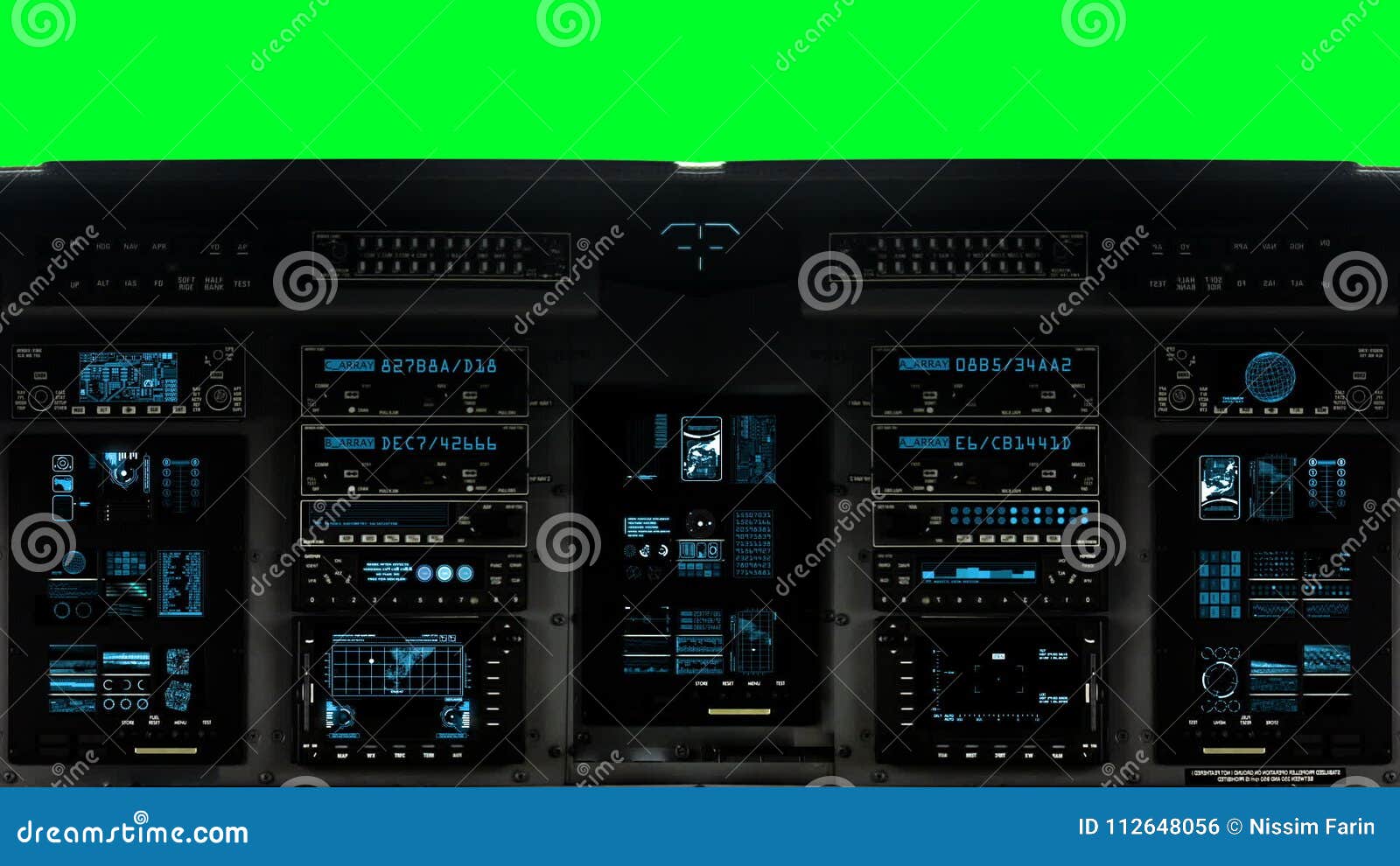 Futuristic Control Bridge on a Spaceship on a Green Screen Background ...
