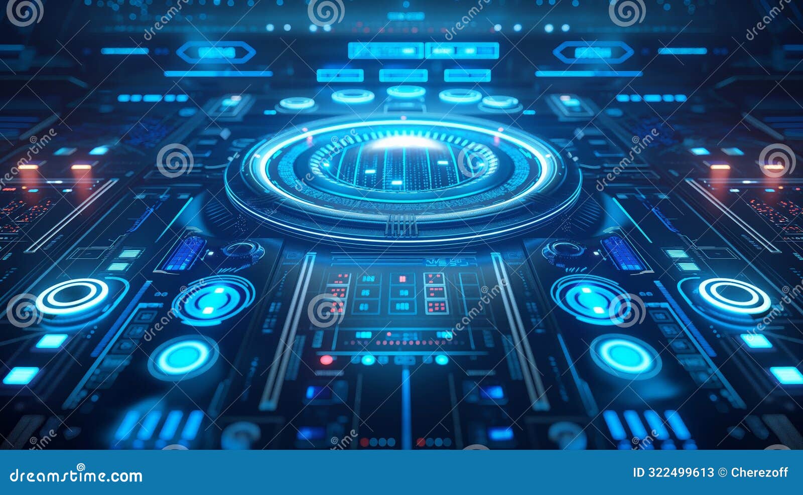 Futuristic Control Panel with Blue Neon Lights Stock Image - Image of ...