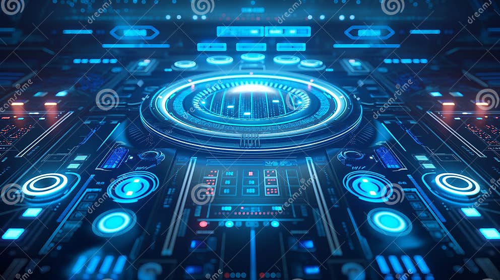 Futuristic Control Panel with Blue Neon Lights Stock Image - Image of ...