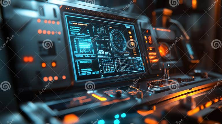 Futuristic Control Panel Displaying Complex Data in a Spaceship Cockpit ...