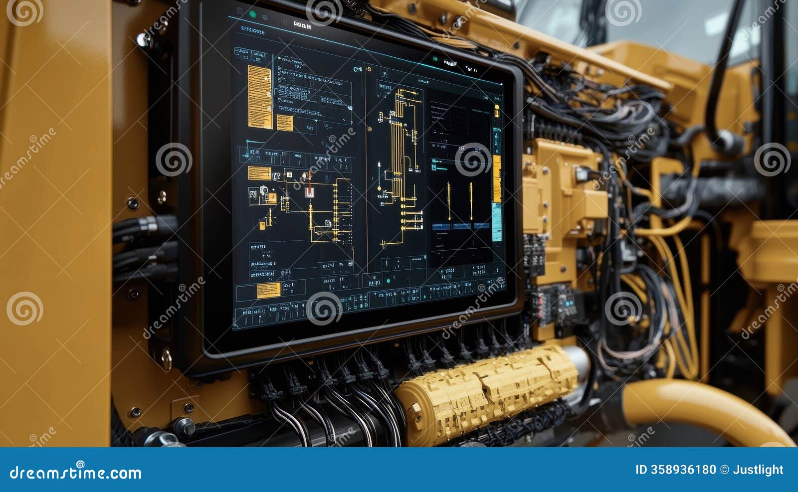Futuristic Control Panel Displaying Complex Schematics in a Heavy ...