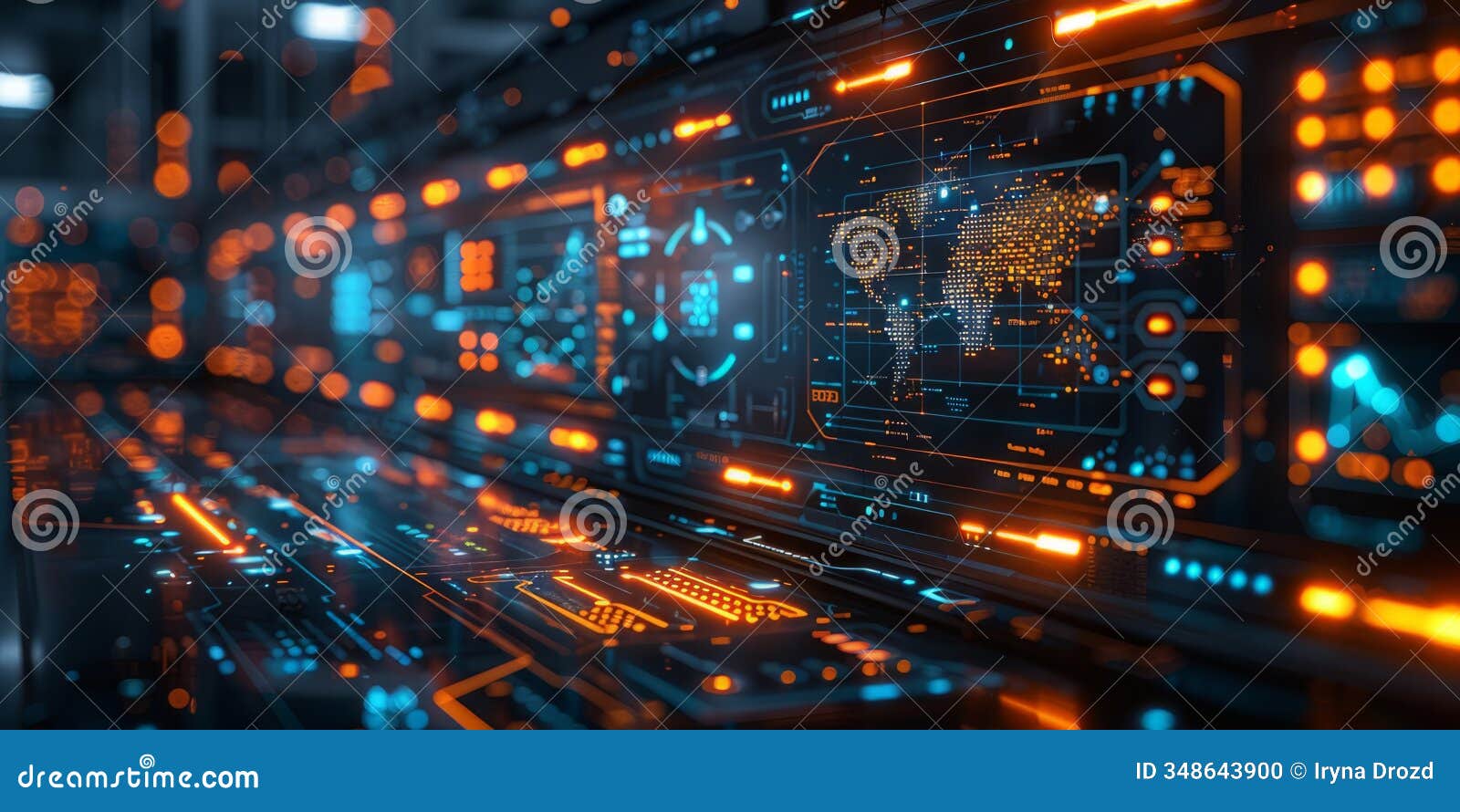 Futuristic Control Panel with Glowing Blue and Orange Interface ...