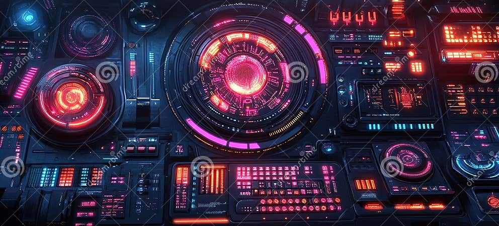 Futuristic Control Panel with Glowing Elements and Vibrant Colors in a ...