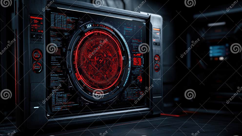 Futuristic Control Panel with Glowing Red Display in a Modern ...