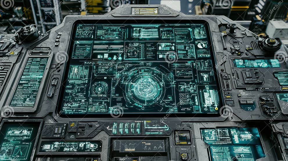 Futuristic Control Panel with High-Tech Digital Displays and Interfaces ...