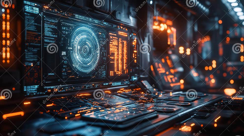 Futuristic Control Panel with Holographic Display - Generative Ai Stock ...