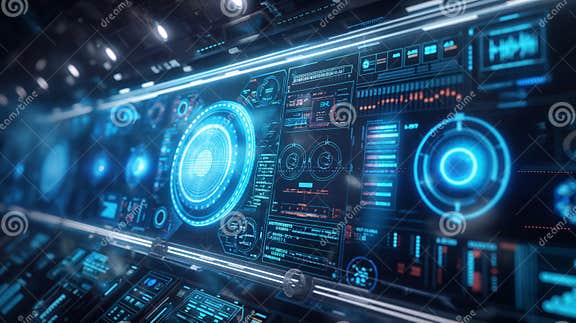 Futuristic Control Panel with Holographic Displays Stock Image - Image ...