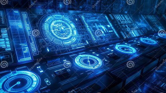 Futuristic Control Panel with Holographic Displays Stock Photo - Image ...
