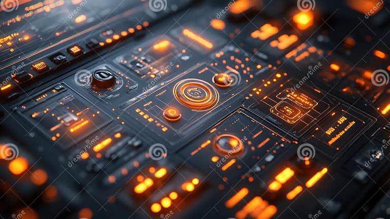 Futuristic Control Panel Interface with Glowing Elements Stock ...