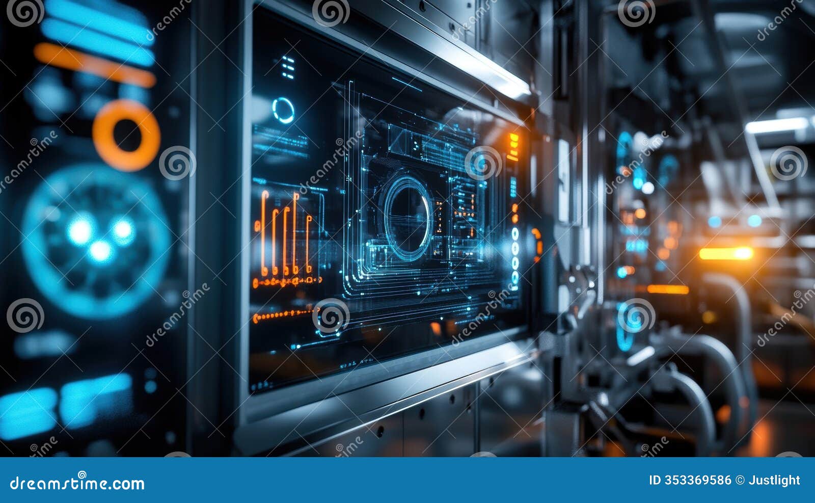 Futuristic Control Panel Monitoring Manufacturing Process in High Tech ...