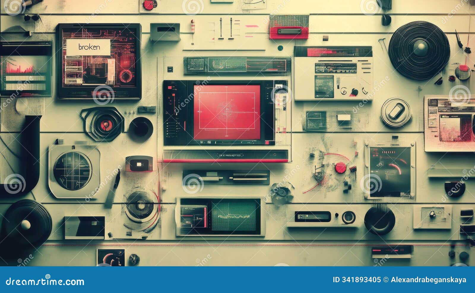 Futuristic Control Panel with Red Highlights and Complex Interface ...