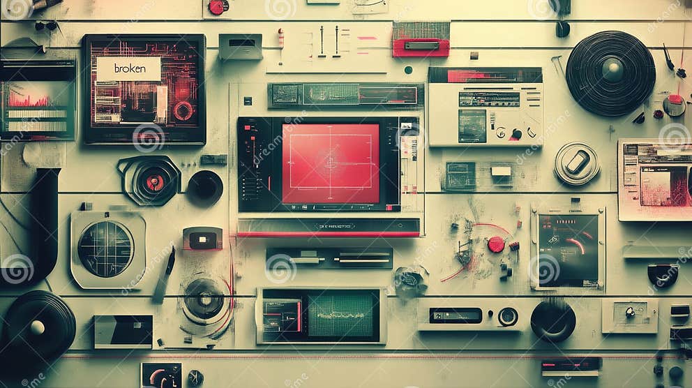 Futuristic Control Panel with Red Highlights and Complex Interface ...