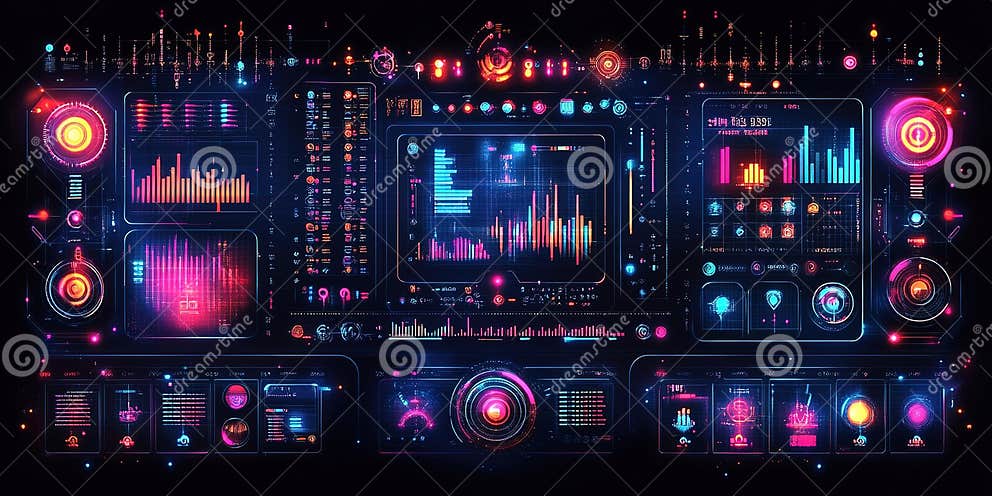 Futuristic Control Panel with Vibrant Data Visualization and Digital ...