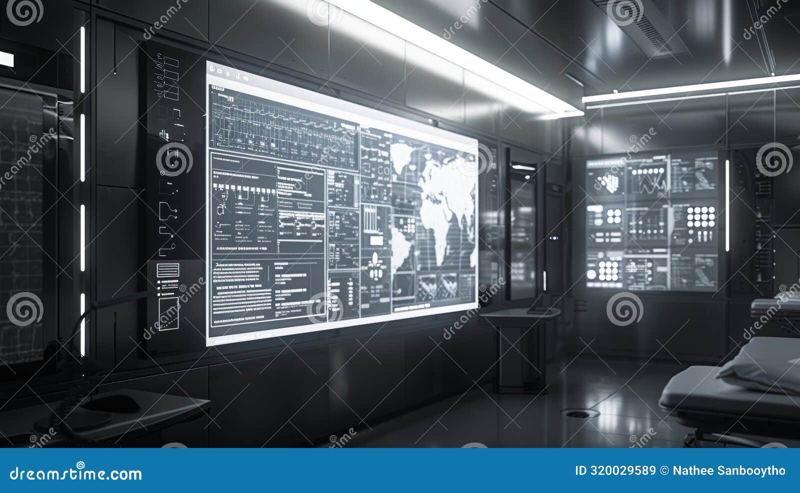 Futuristic Control Room Displaying Data On Energy Storage And ...